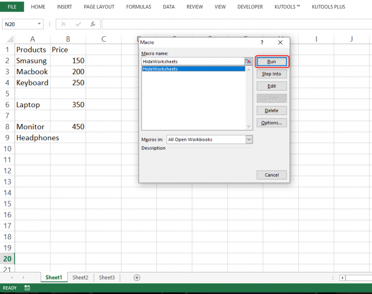 How To Hide All Sheets Using Vba Basic Excel Tutorial 0597