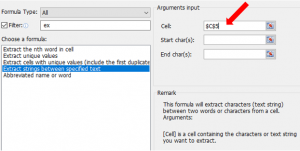 Excel extracts text from string between characters - Steps