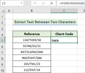 Excel extracts text from string between characters - Steps