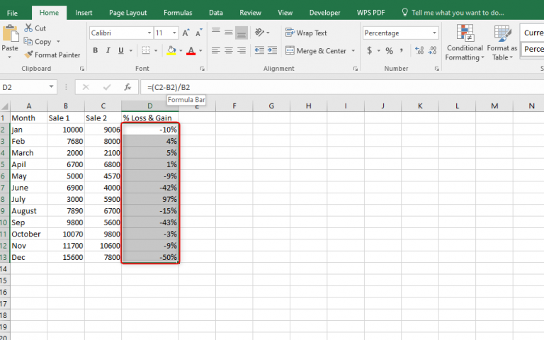 Calculate the Formula For Percentage in Excel | Loss or Gain